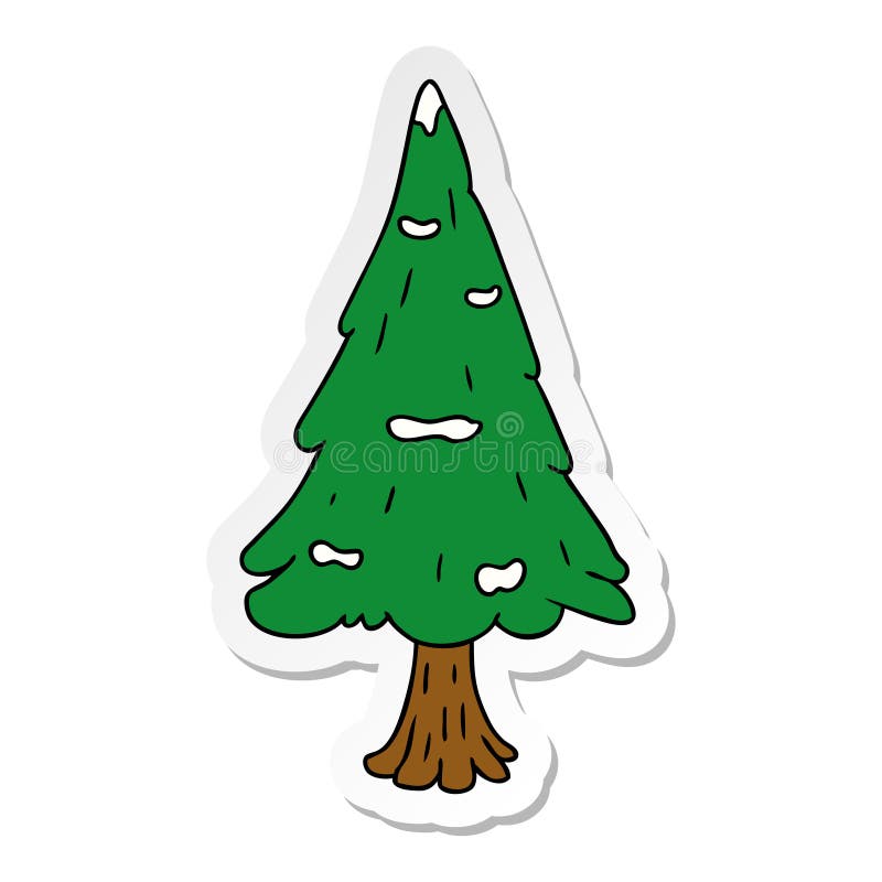 Hand Drawn Sticker Cartoon Doodle Single Snow Covered Tree Stock Vector ...