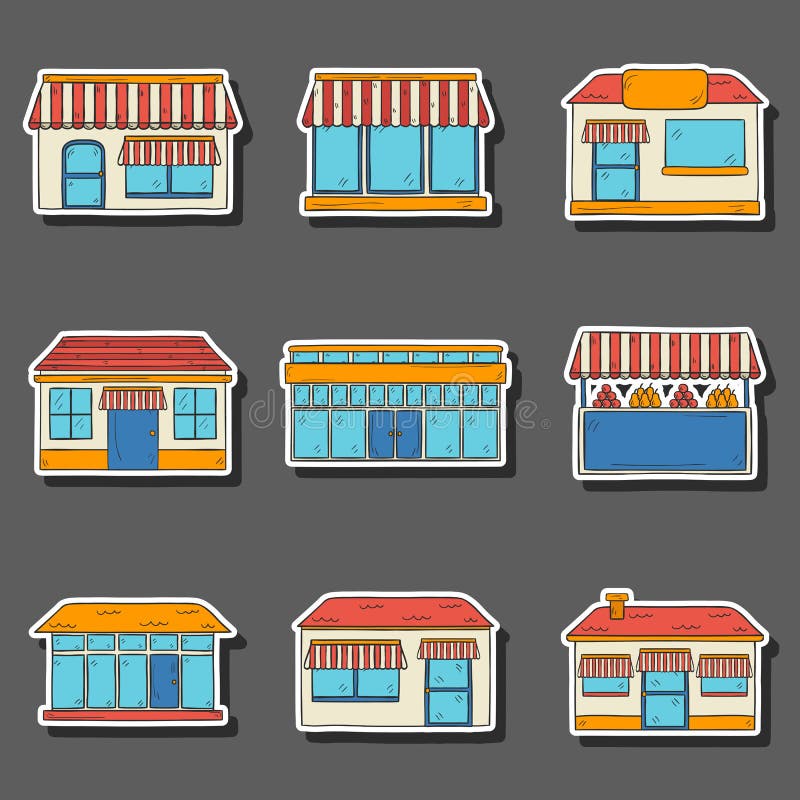 Hand drawn store icons stock vector. Illustration of cafe - 63580634