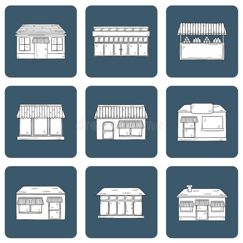 Hand drawn store icons stock vector. Illustration of architecture ...