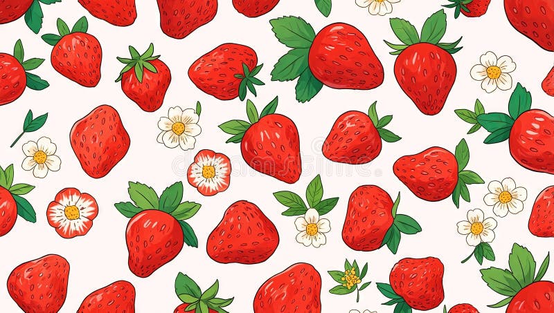Hand Drawn Strawberry Fruit Illustration Material. Anime Style Stock ...