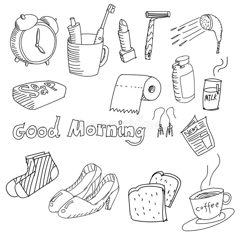 Hand-drawn Stuff in the Morning Stock Vector - Illustration of toilet ...