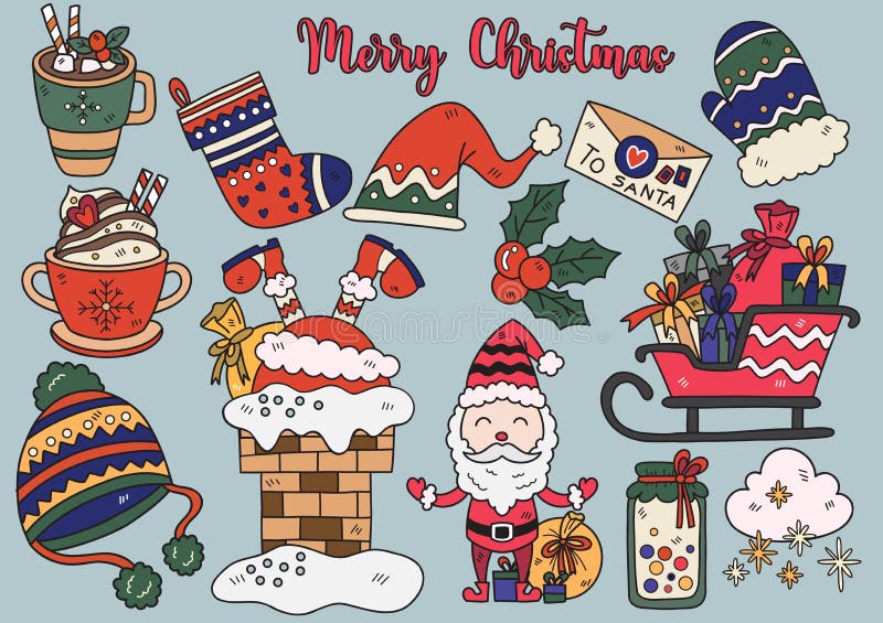 Hand Drawn Style Christmas Object Doodle Objects Vector Illustration ...