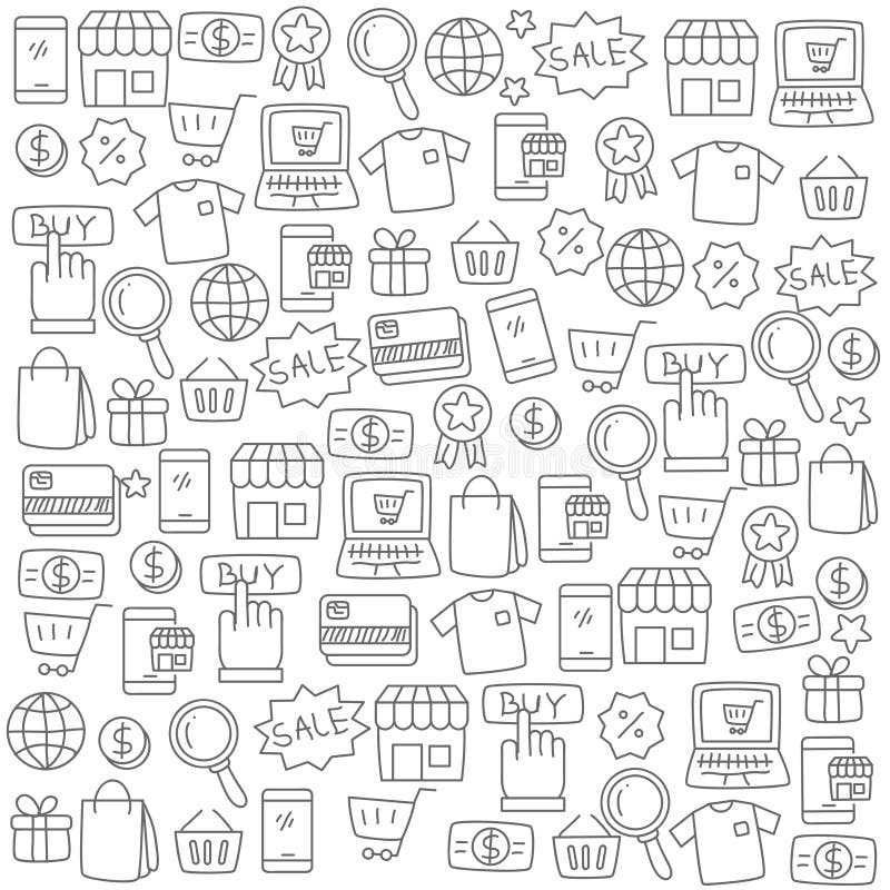 Hand Drawn Style Online Shopping Doodle Elements Vector Illustration ...