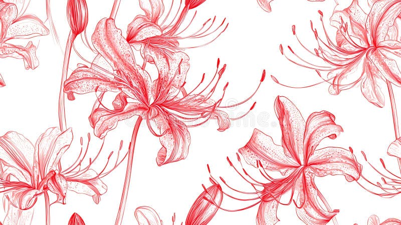 Hand-drawn Style Red Spider Lily Continuous Pattern Wallpaper Stock ...