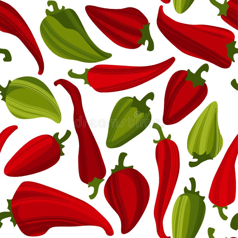 Different Peppers Pattern, Seamless Stock Vector - Illustration of ...