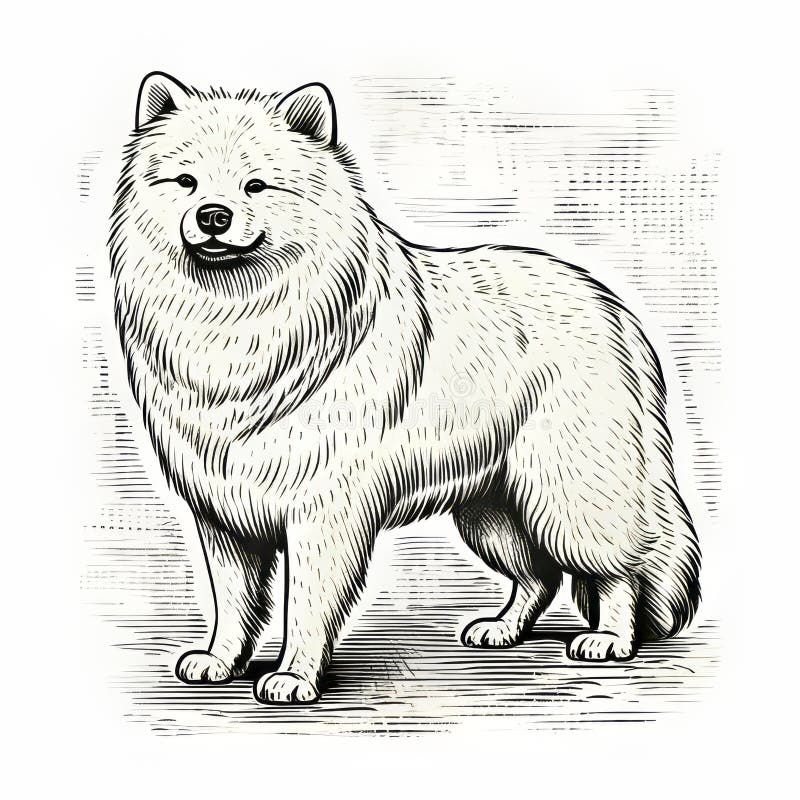Black and White Samoyed Dog Drawing: Detailed Character Illustration ...
