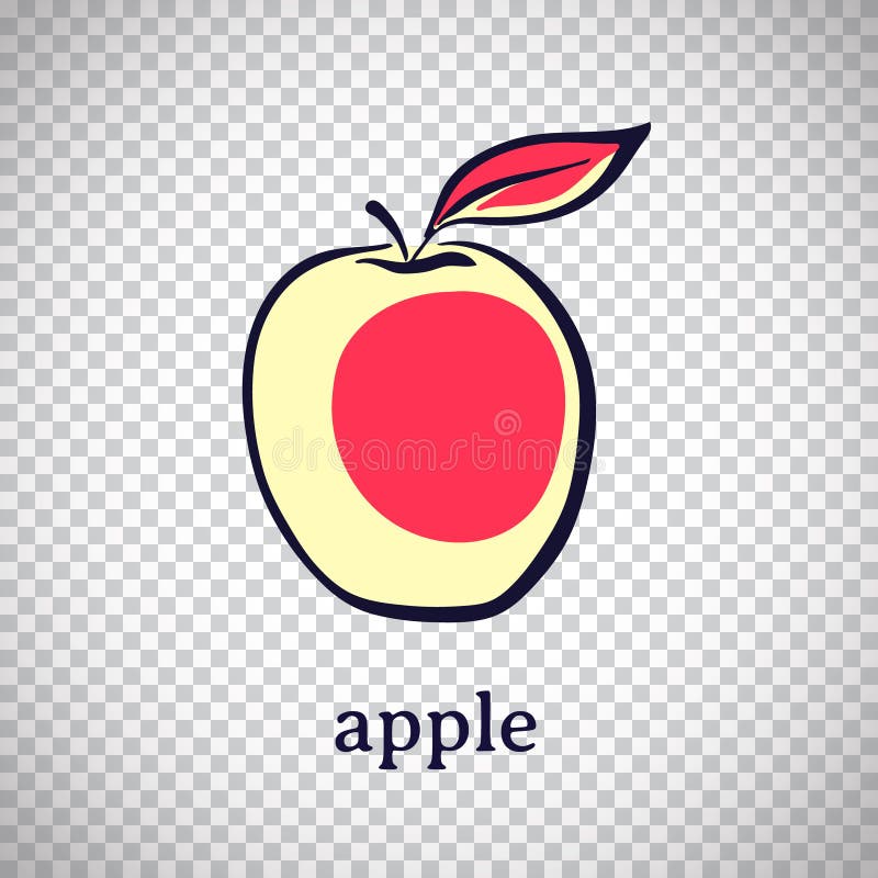 Hand Drawn Stylized Apple. Vector Fruit Isolated on Transparent ...