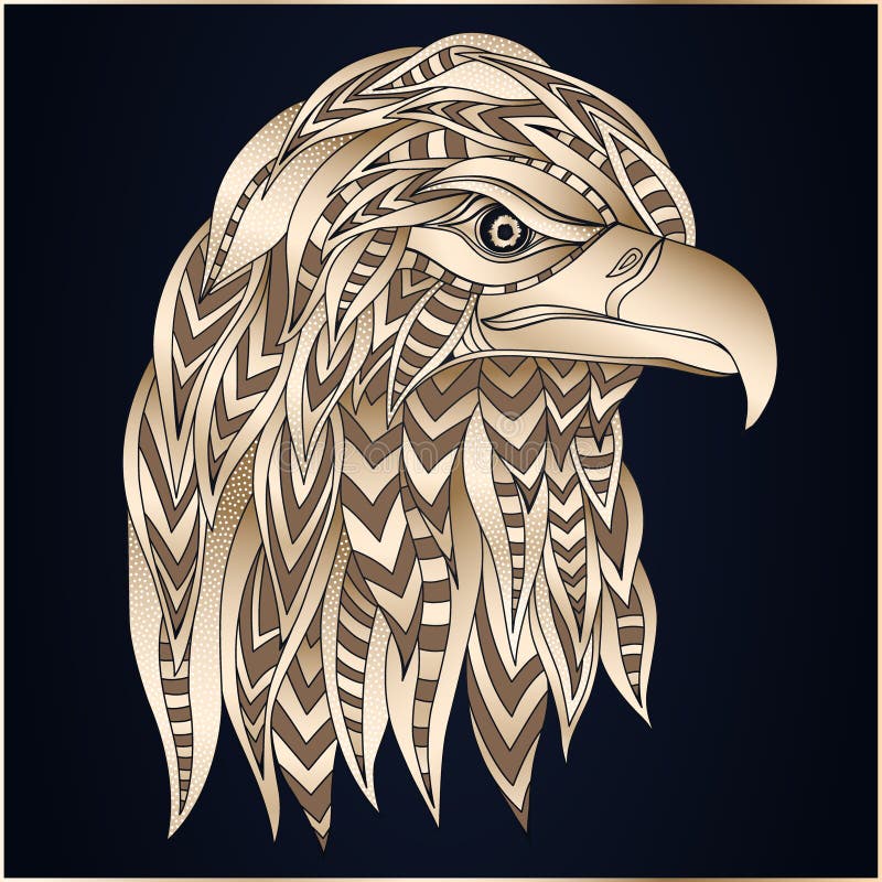 Hand Drawn Stylized Golden Eagle Head. Abstract Ethnic Image with ...