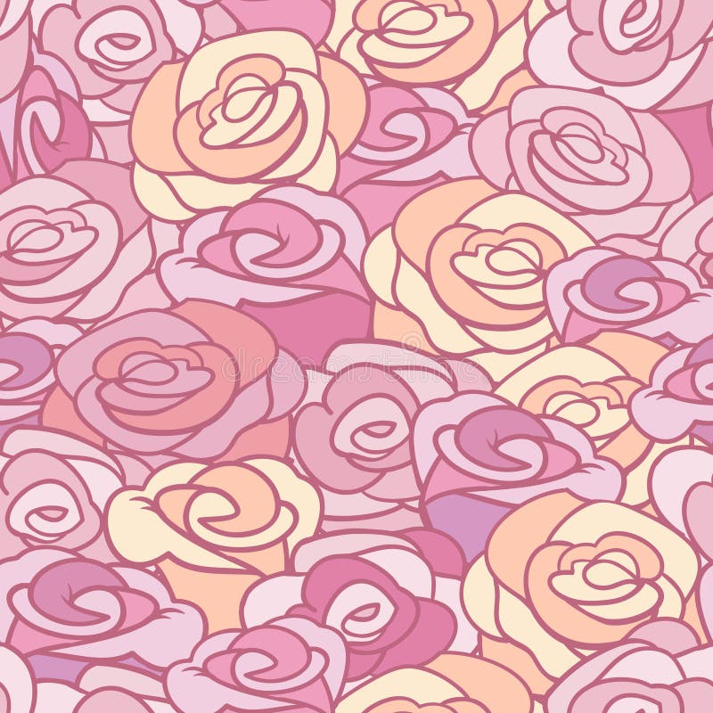 Hand Drawn Stylized Roses, Abstract Vector Seamless Pattern Stock ...
