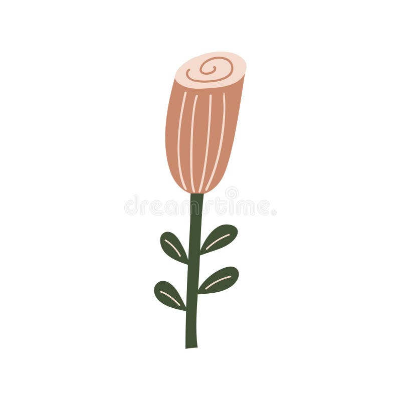 Hand Drawn Stylized Vector Flower. Scandinavian Spring Illustration Art ...