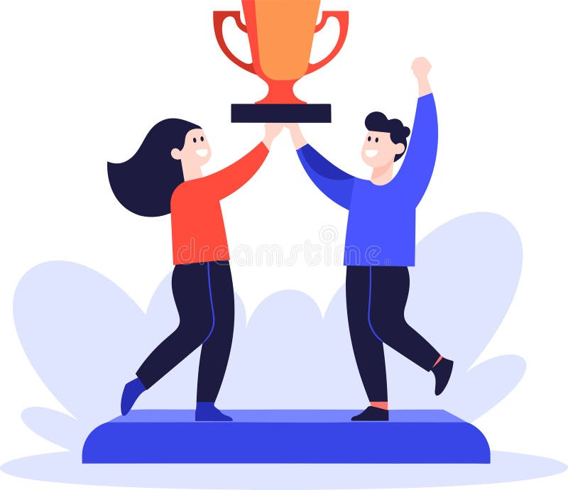 Hand Drawn Successful Businessman with a Trophy in Flat Style Stock ...