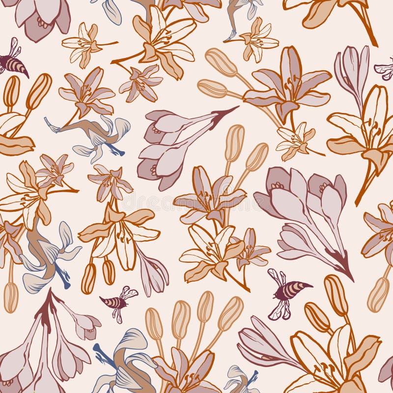 Hand-drawn Summer Flower Seamless Pattern Stock Vector - Illustration ...