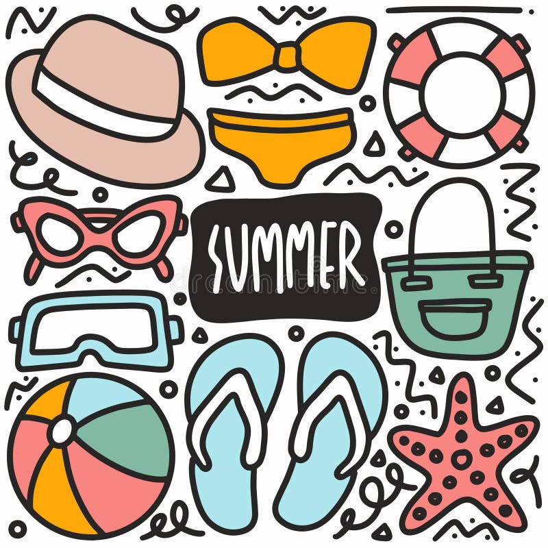 Hand Drawn Summer Holiday Doodle Set Stock Vector - Illustration of ...