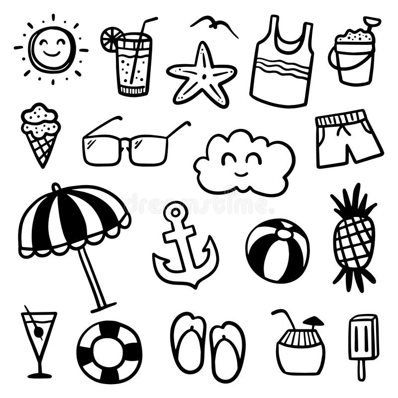 Hand Drawn Summer Theme in Multiple Collection Stock Vector ...