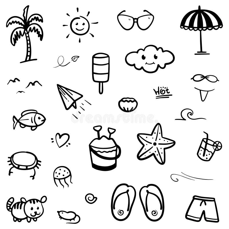 Hand Drawn Summer Theme in Multiple Collection Stock Vector ...