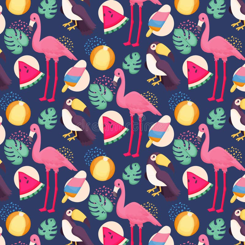 Hand Drawn Summer Tropical Pattern Vector Design Illustration Stock ...
