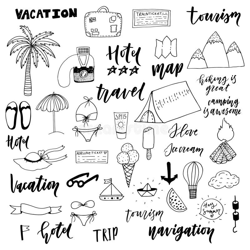 Hand Drawn Summer Vacation Doodles Stock Vector - Illustration of ...