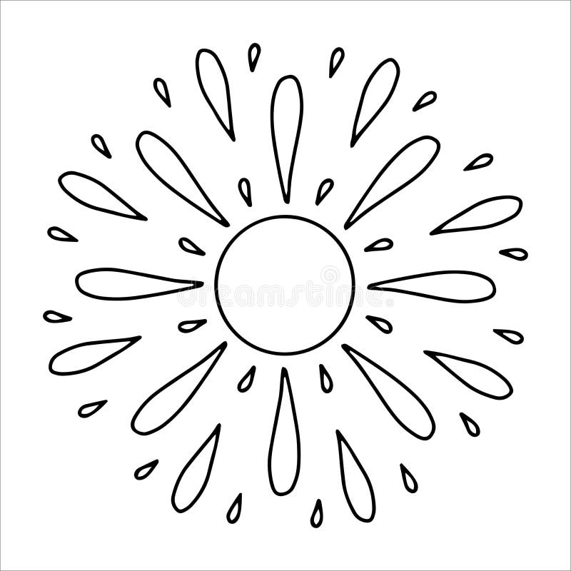 Hand Drawn Sun with Drop Shaped Beams in Doodle Style. Abstract Sun ...