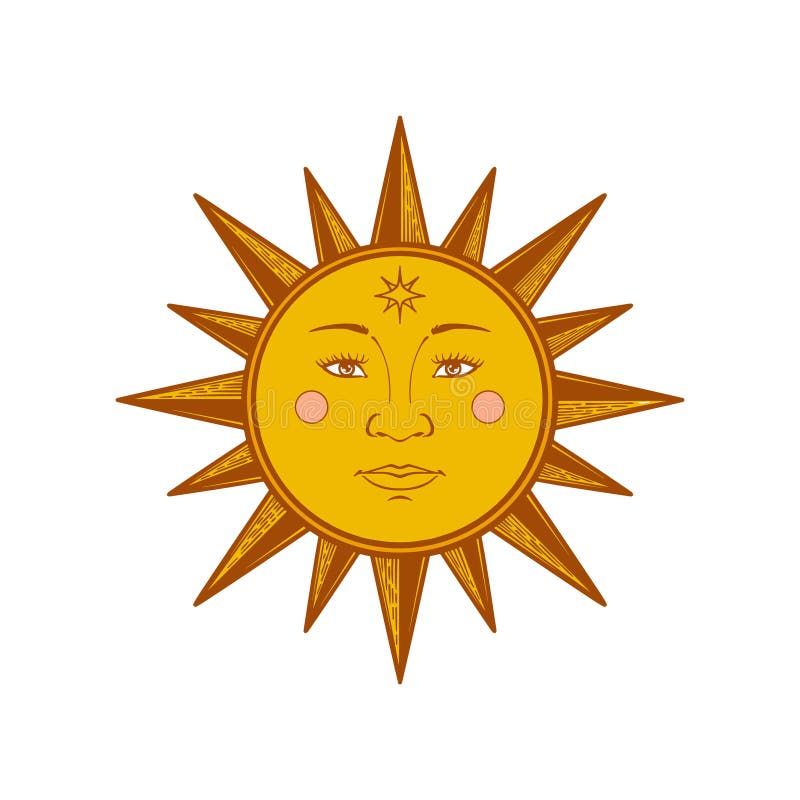 Hand Drawn of Sun Esoteric Symbol. Alchemy Mystical Magic Elements in ...