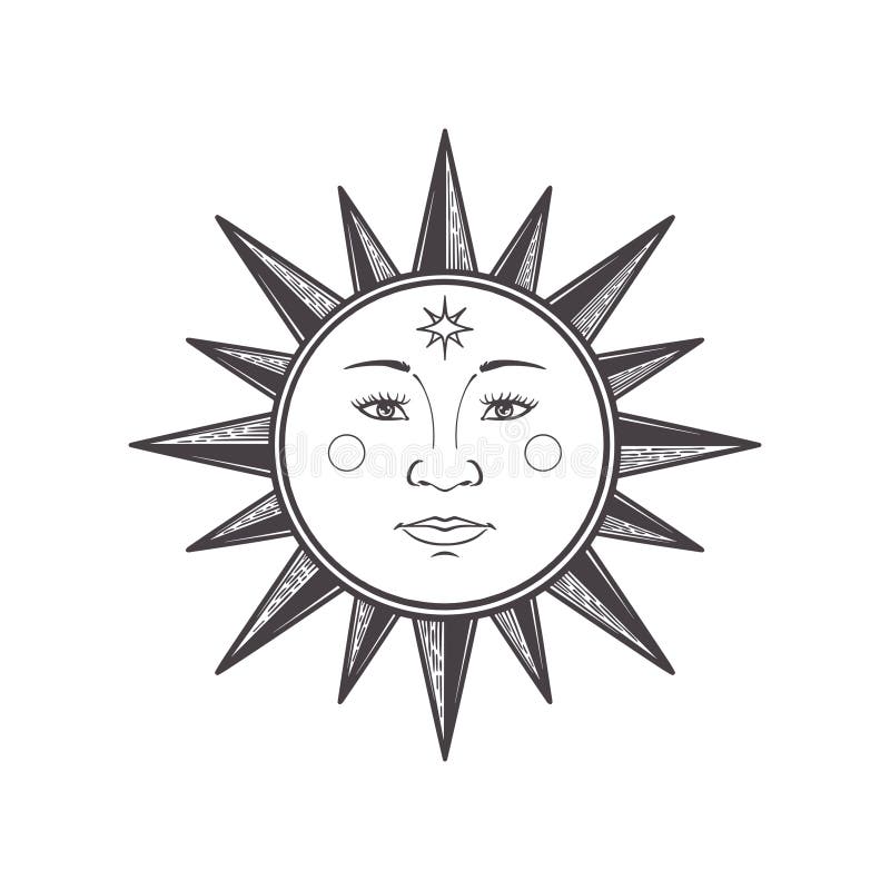 Hand Drawn of Sun Esoteric Symbol. Alchemy Mystical Magic Elements in ...