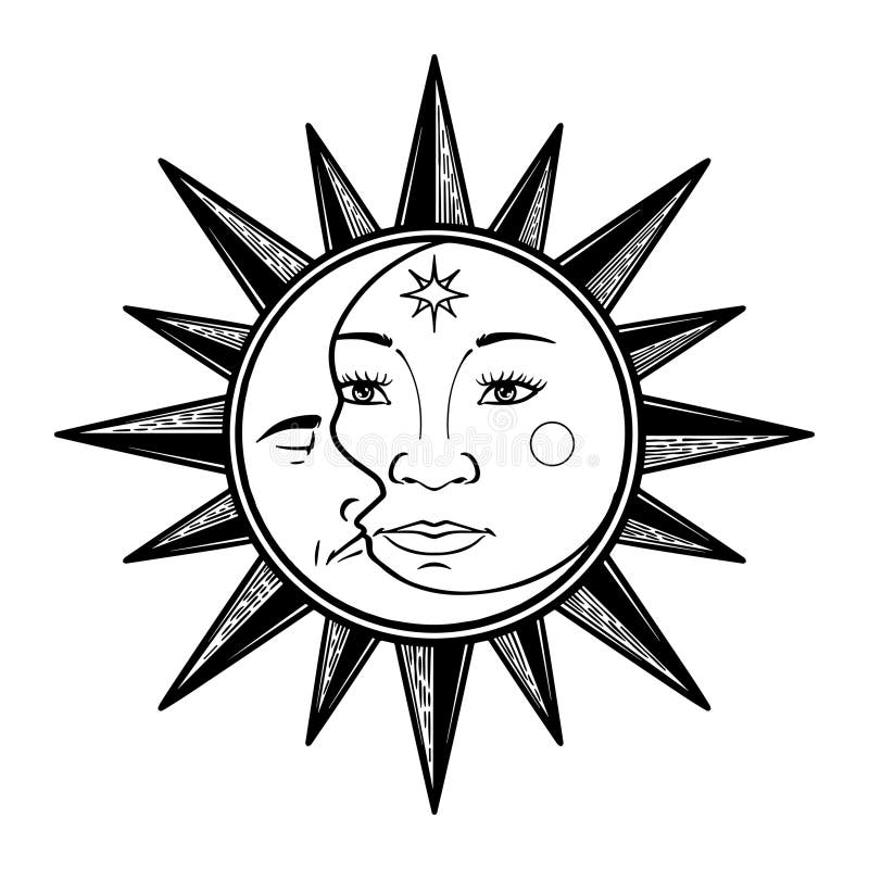 Hand Drawn of Sun Esoteric Symbol. Alchemy Mystical Magic Elements in ...