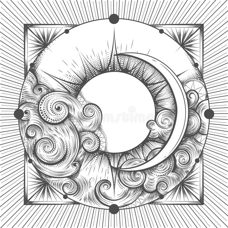 Medieval Symbol of Sun with Phases of Moon and Planents on Black ...