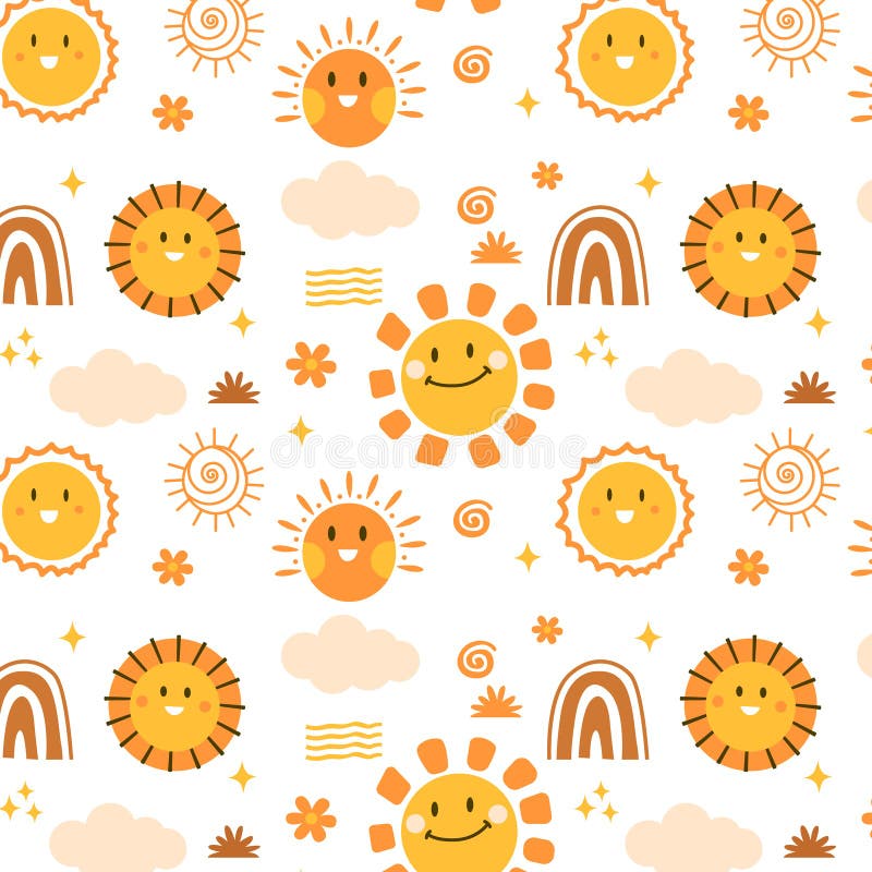 Hand Drawn Sun Pattern Vector Illustration. Stock Vector - Illustration ...
