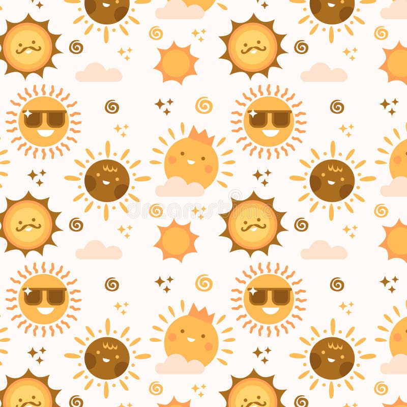 Hand Drawn Sun Pattern Vector Illustration. Stock Vector - Illustration ...
