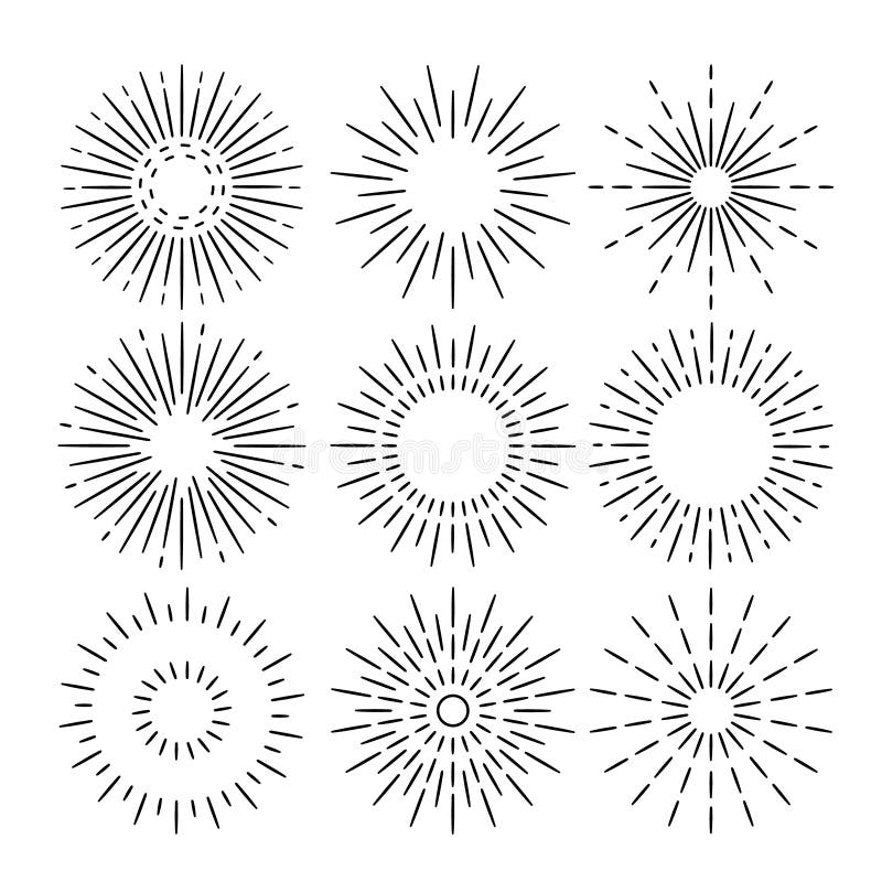 Hand Drawn Sunburst Set Vector Illustration. Stock Illustration ...
