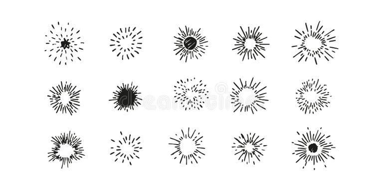 Hand-Drawn Sunburst and Starburst Elements Set. Decorative Design ...