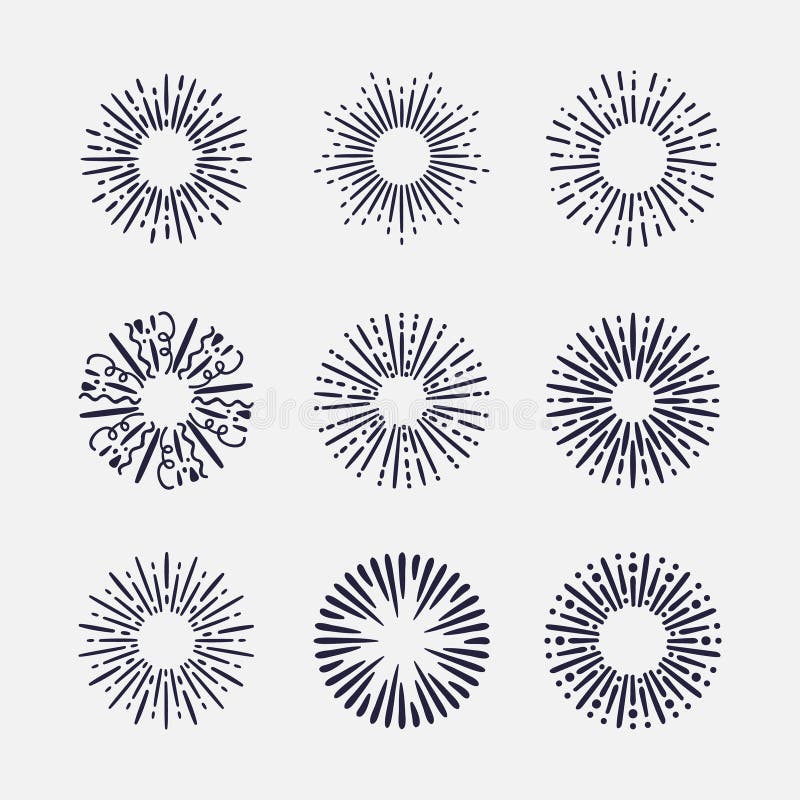 Hand Drawn Sunbursts Set Vector Illustration. Stock Vector ...