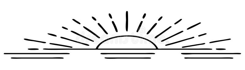 Hand Drawn Sunrise Ocean Sunset Line Art Design Element Stock ...