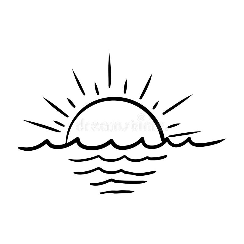 Hand Drawn Sunset in Doodle Style. Design Elements. Vector Illustration ...