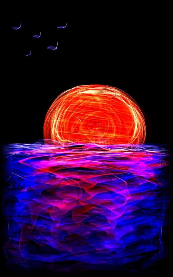 Hand Drawn Illustration Of Colorful Sunset Stock Illustration ...