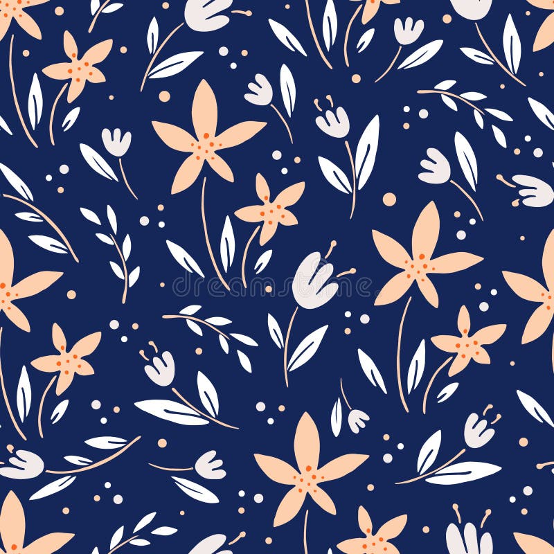 Hand Drawn Surface Pattern Design with Flowers in Garden Stock Vector ...