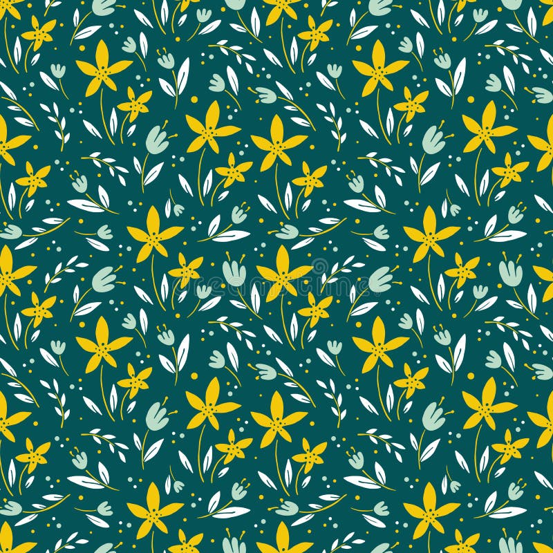 Hand Drawn Surface Pattern Design with Flowers in Garden Stock Vector ...