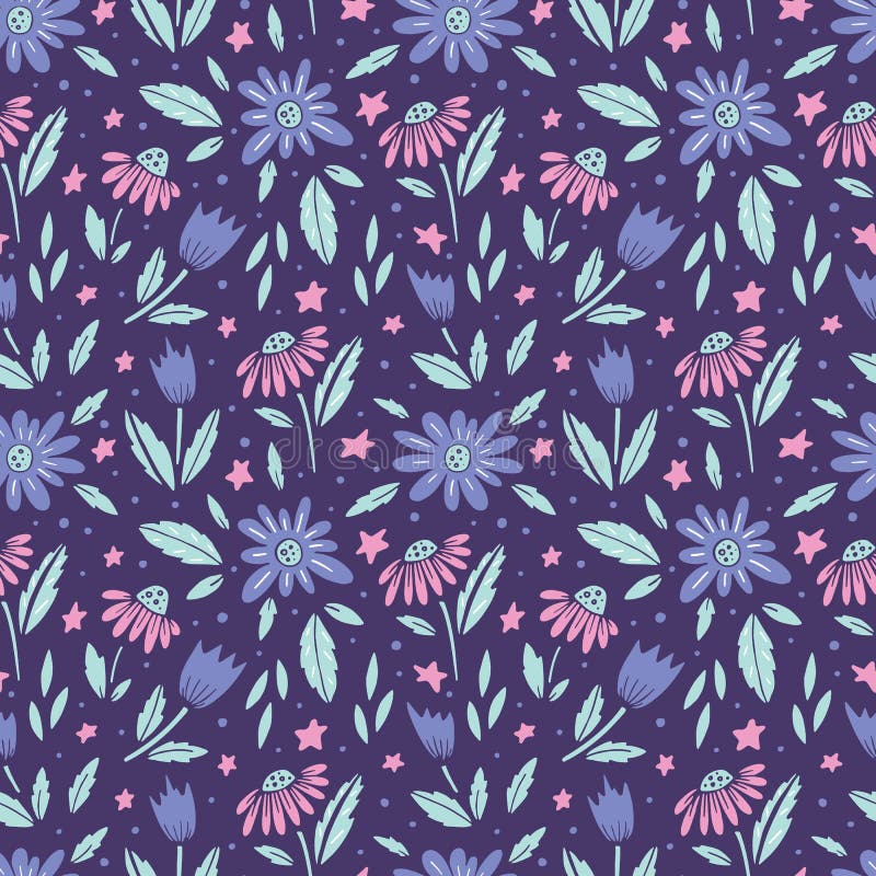 Hand Drawn Surface Pattern Design with Flowers in Garden Stock Vector ...