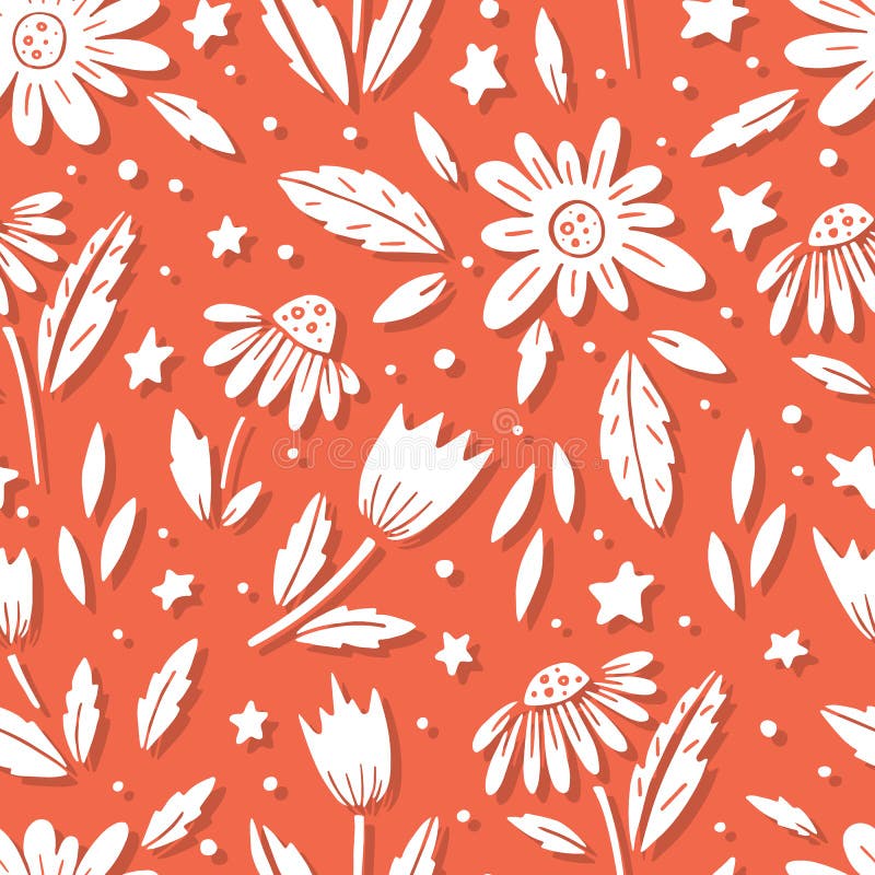 Hand Drawn Surface Pattern Design with Flowers in Garden Stock Vector ...