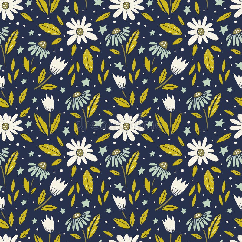 Hand Drawn Surface Pattern Design with Flowers in Garden Stock Vector ...