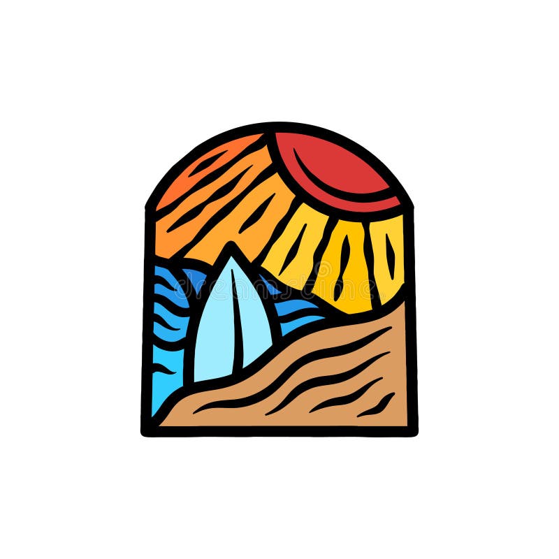 Hand Drawn Surfing Wave Design Illustration Vector Emblem Stock Vector ...