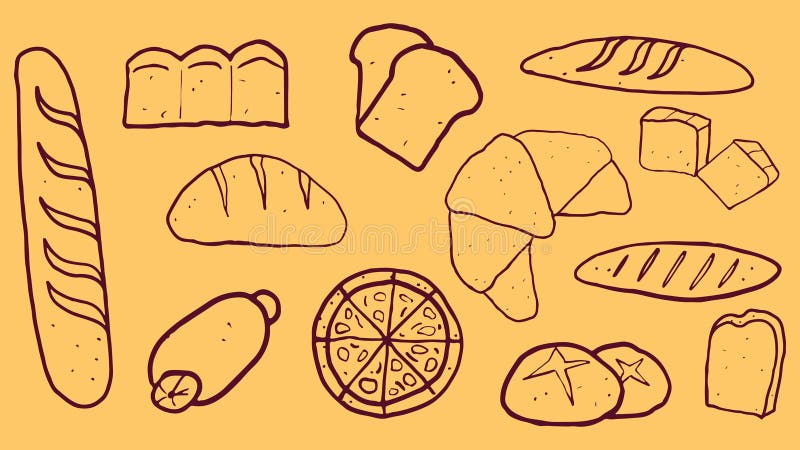 Hand Drawn with Sweet and Dessert Bread Cartoon Stock Vector ...