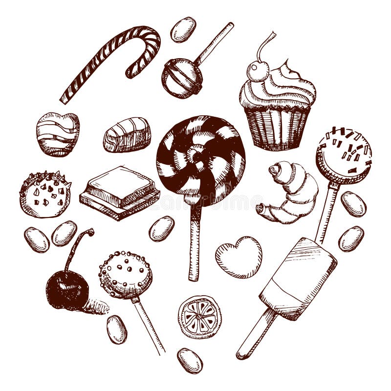 Hand drawn sweet set stock vector. Illustration of element - 84440471