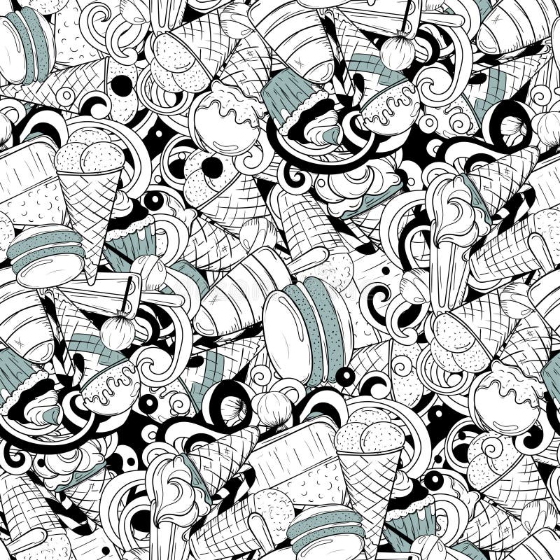 Hand Drawn Sweets and Candies Pattern. Stock Vector - Illustration of ...