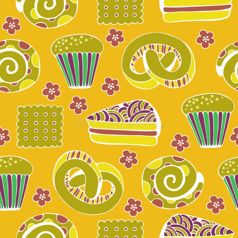 Hand Drawn Sweets and Candies Set. Colorful Vector Seamless Pattern ...