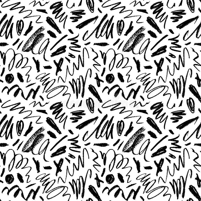 Hand Drawn Swirl Charcoal Strokes Seamless Pattern Stock Vector ...