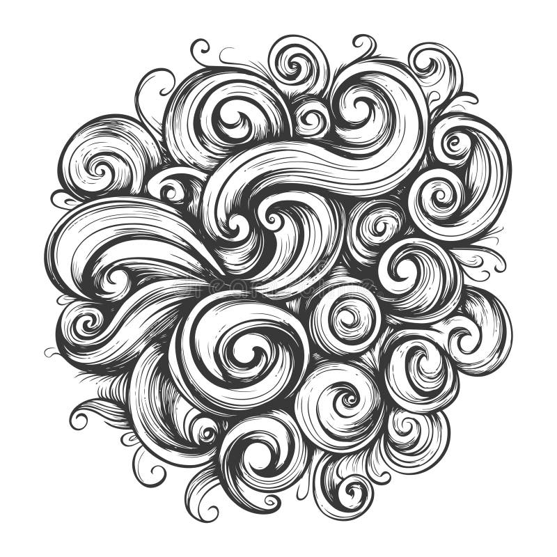 Intricate Swirling Design, Abstract Black and White Vector Illustration ...