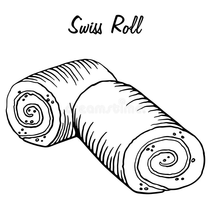 Hand Drawn Swiss Roll Sketch Symbol Stock Vector - Illustration of bake ...