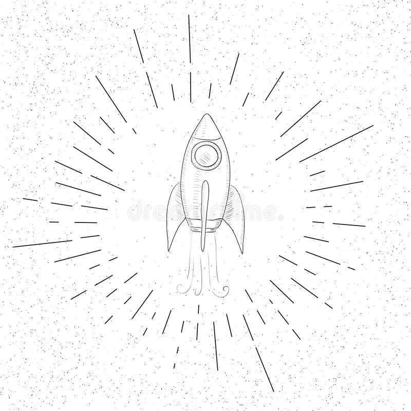 Hand Drawn Symbol of Boost Start Up Launch Starting Rocket Doodle ...