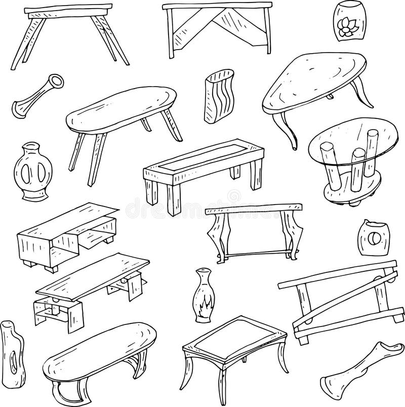 Hand drawn tables doodle stock vector. Illustration of furniture ...