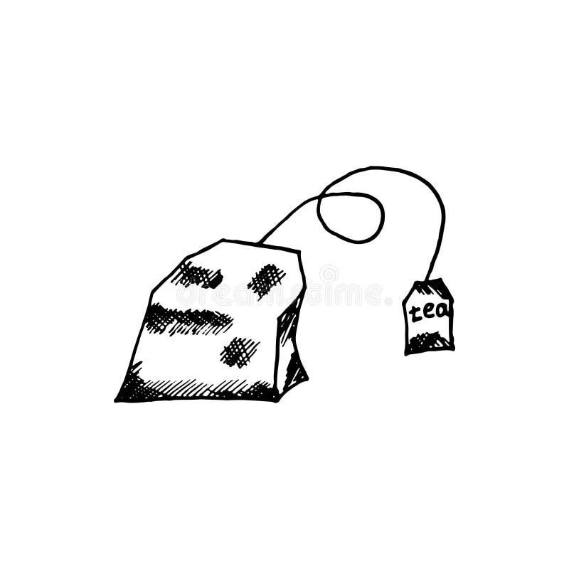 Hand Drawn Tea Bag in Doodle Style with Label Vector. Illustration for ...